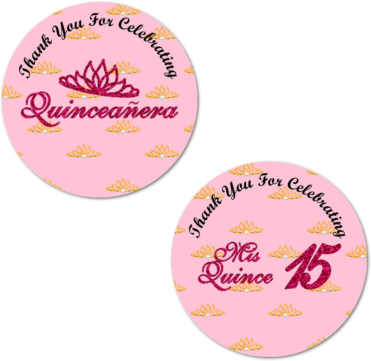 40 Quinceanera Stickers, 2 Inch Big Round Glossy Labels, Thank You for ...
