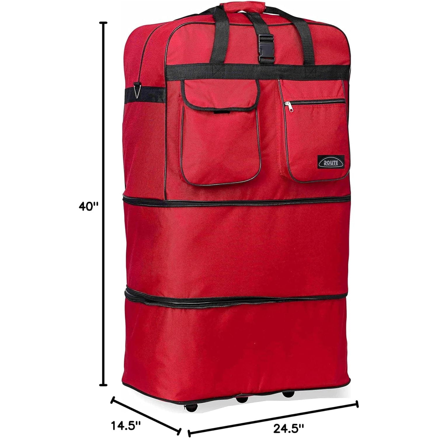 40" RED Large Expandable Rolling 6 Wheeled Duffel Bag Spinner Suitcase ...