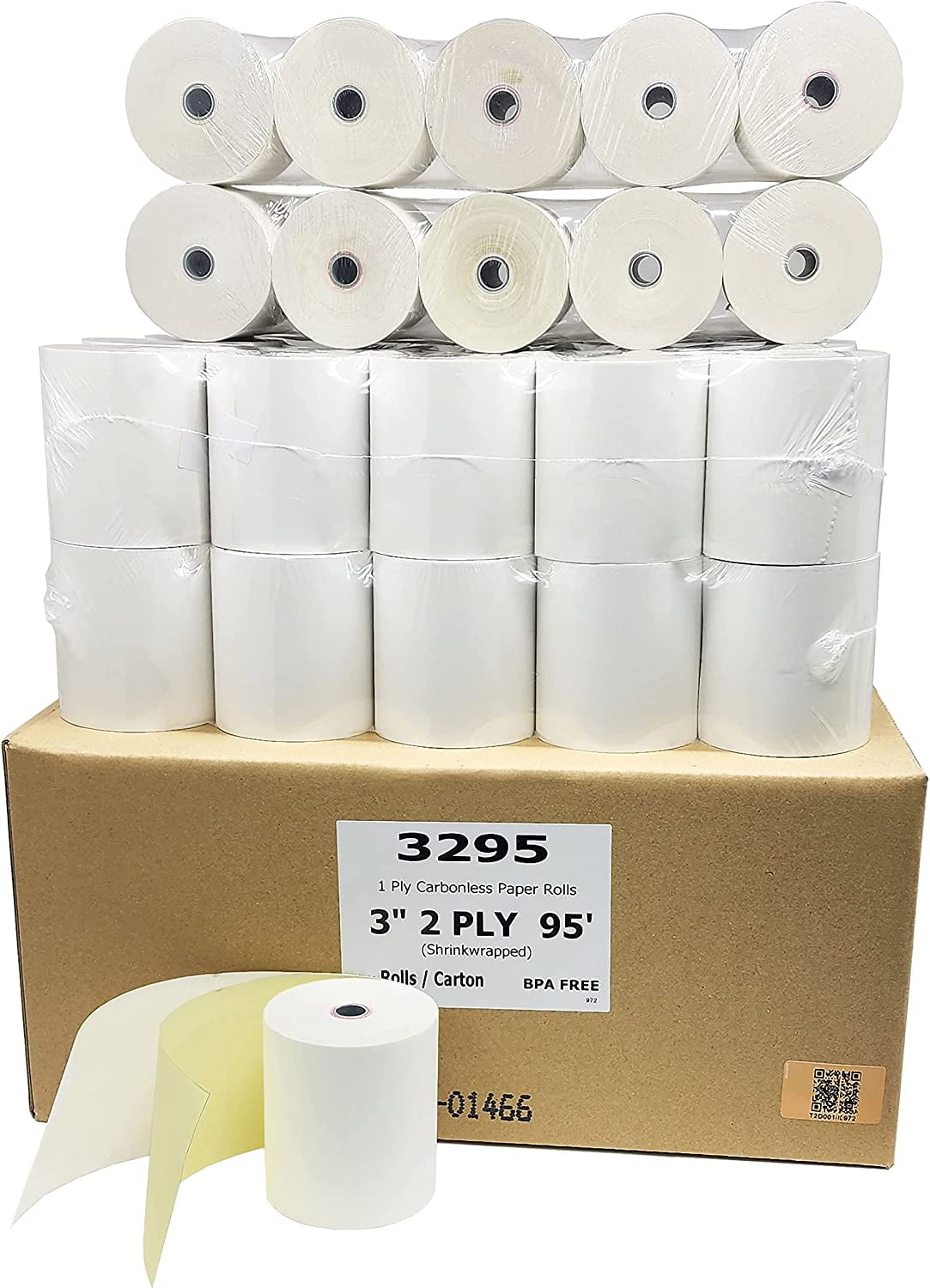 (40 Rolls) 3" X 95 Feet 2Ply Carbonless Rolls (Made in USA) White ...