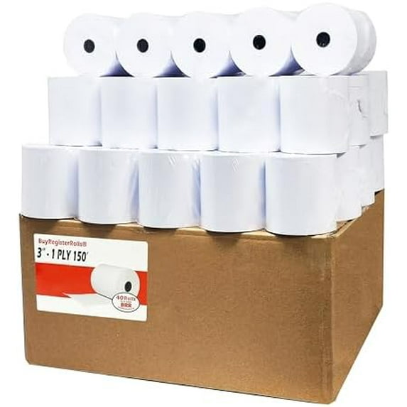 (40 Rolls) 3"x150’ 1-Ply Bond POS Receipt Paper (Made in USA): For SRP ...