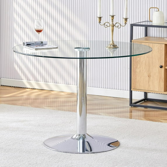 40" Round Kitchen Table,Clear Glass Dining Table,Tempered Glass Round ...
