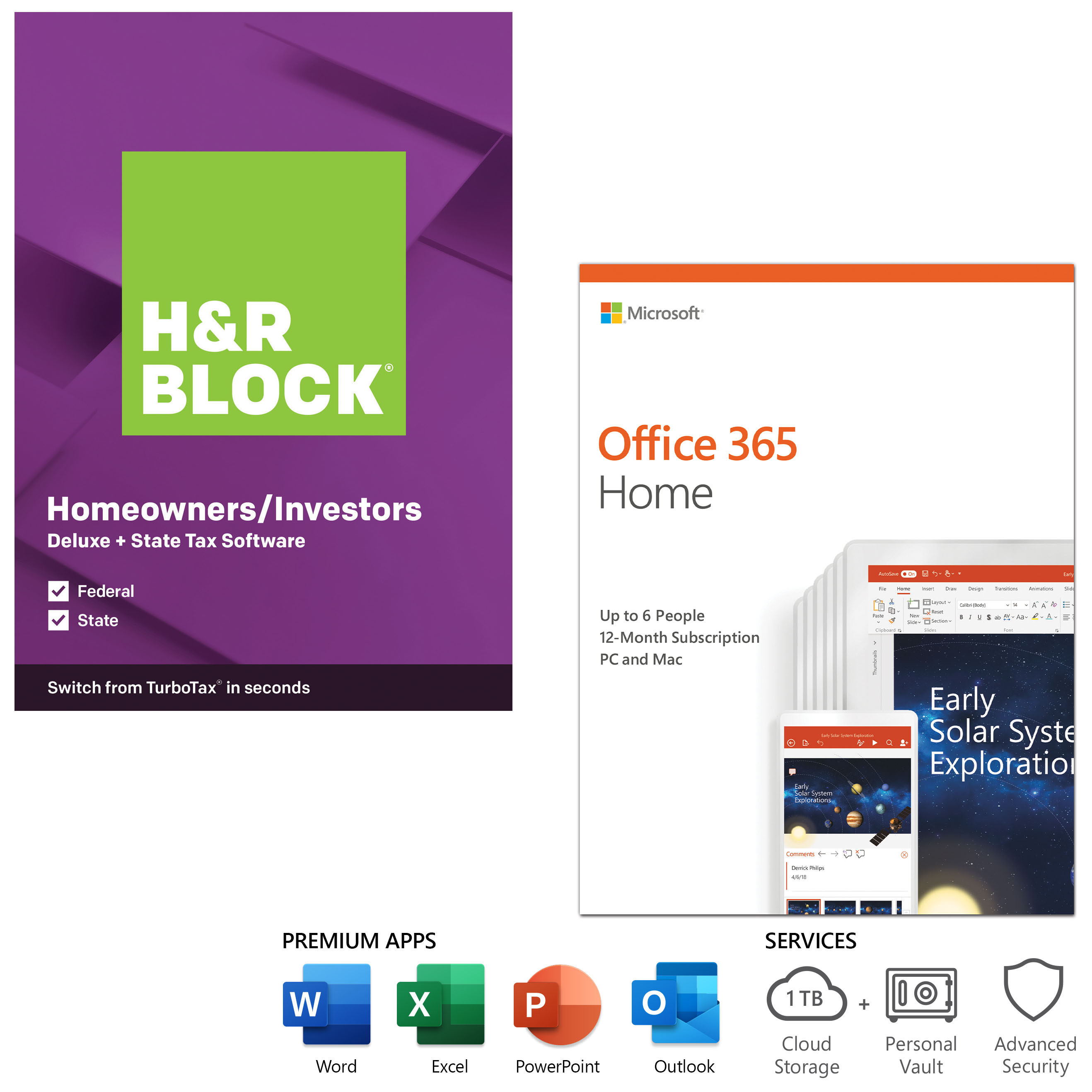 $40 Savings Bundle H&R Block Deluxe State & Tax and Microsoft 365 Home ...