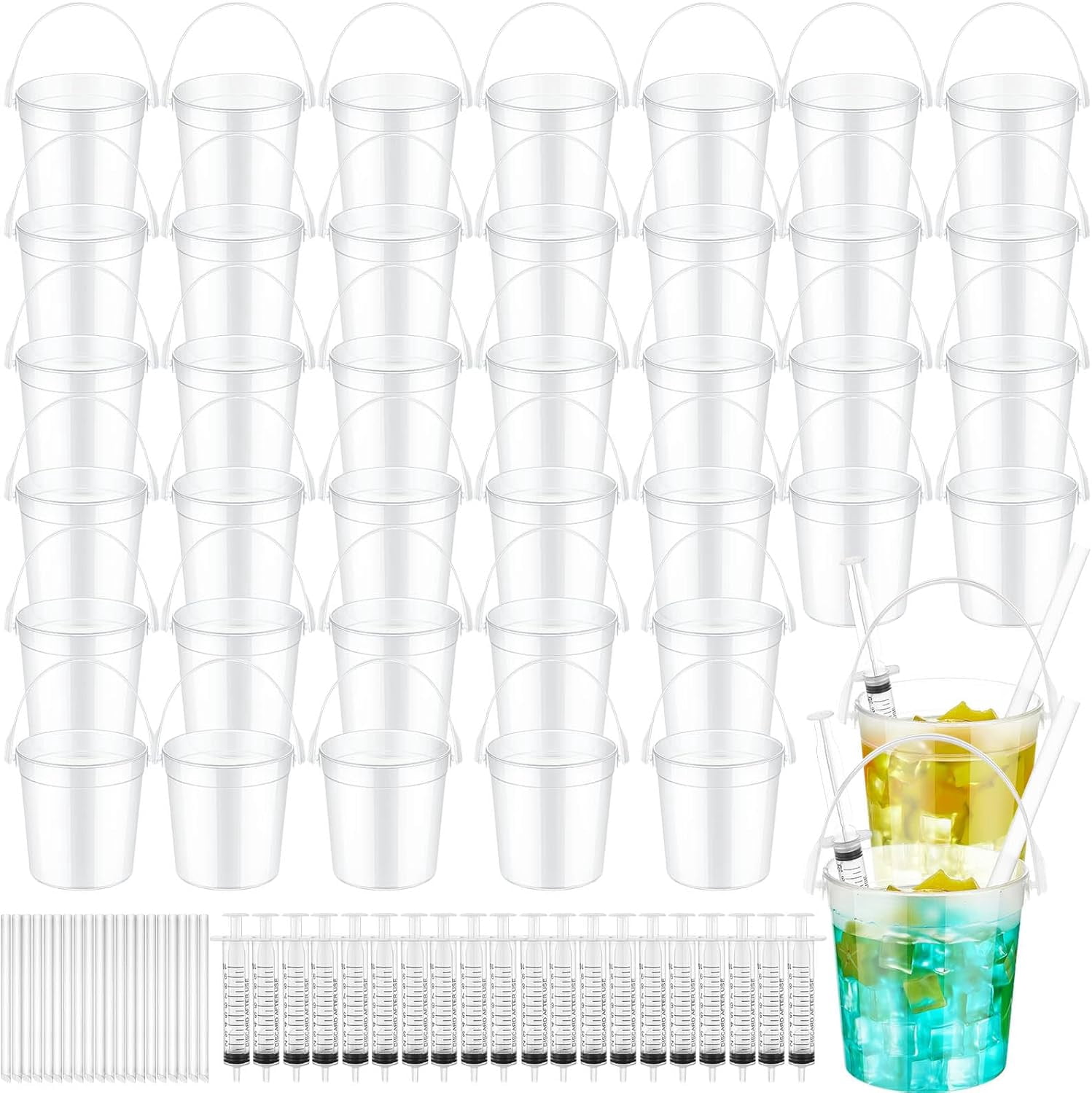 40 Set 32oz Clear Plastic Rum Buckets for Drink with Straws Beverage ...