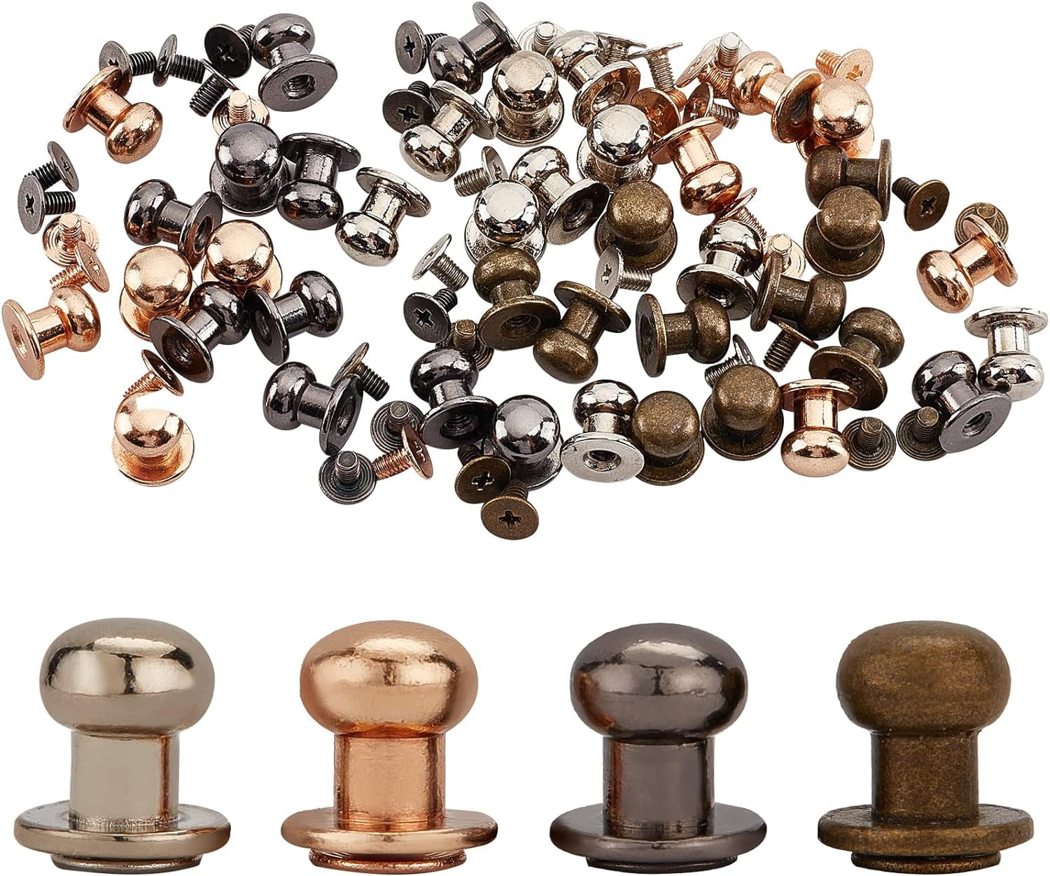 40 Set 4 Colors 8mm Round Head Screw Button Studs Chicago Screw Rivets ...