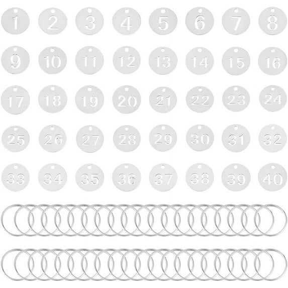 40 Sets 1~40 Key Tags with Labels Stainless Steel Numbered Key Ring ...