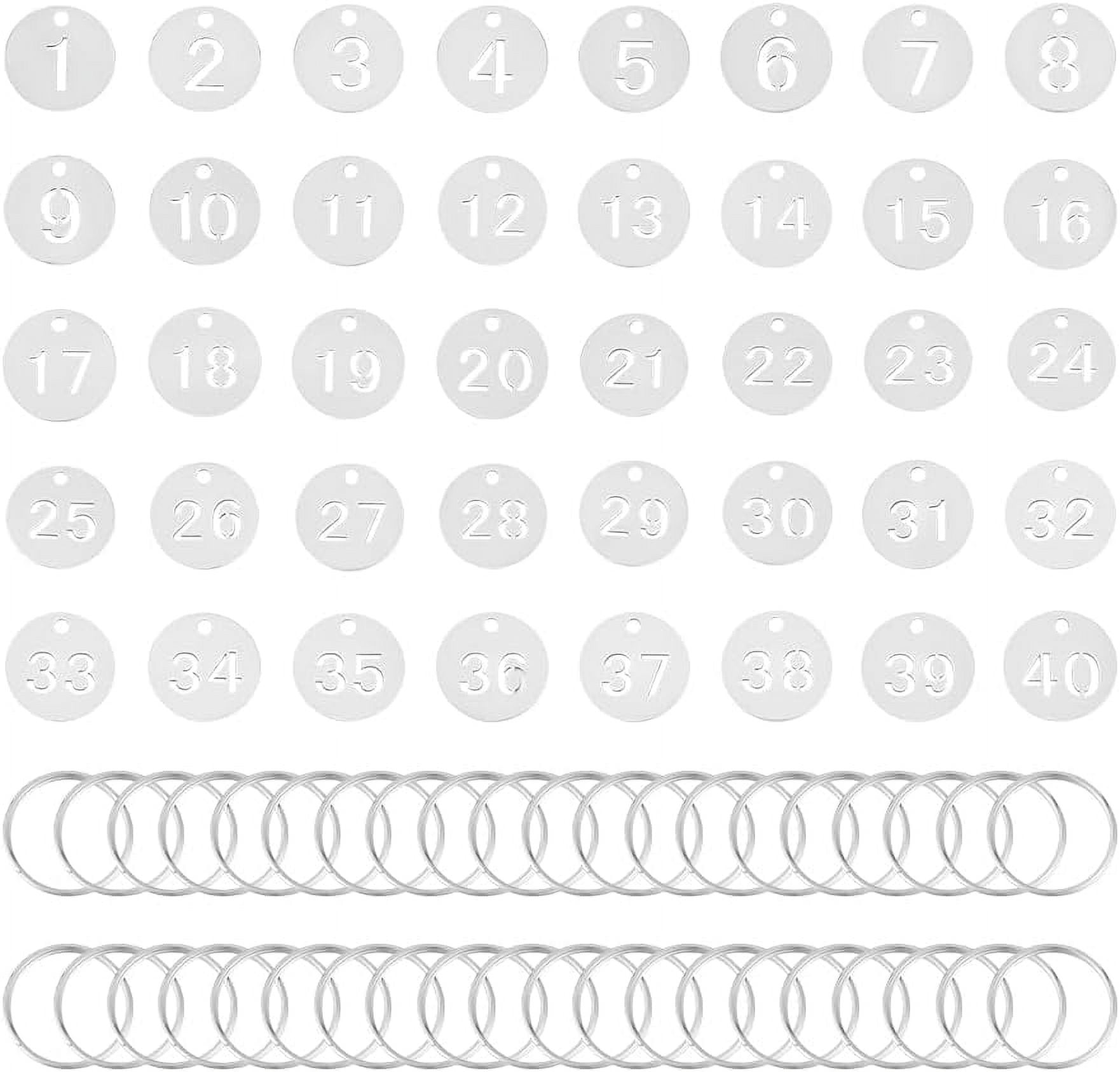 40 Sets 1~40 Key Tags with Labels Stainless Steel Numbered Key Ring ...