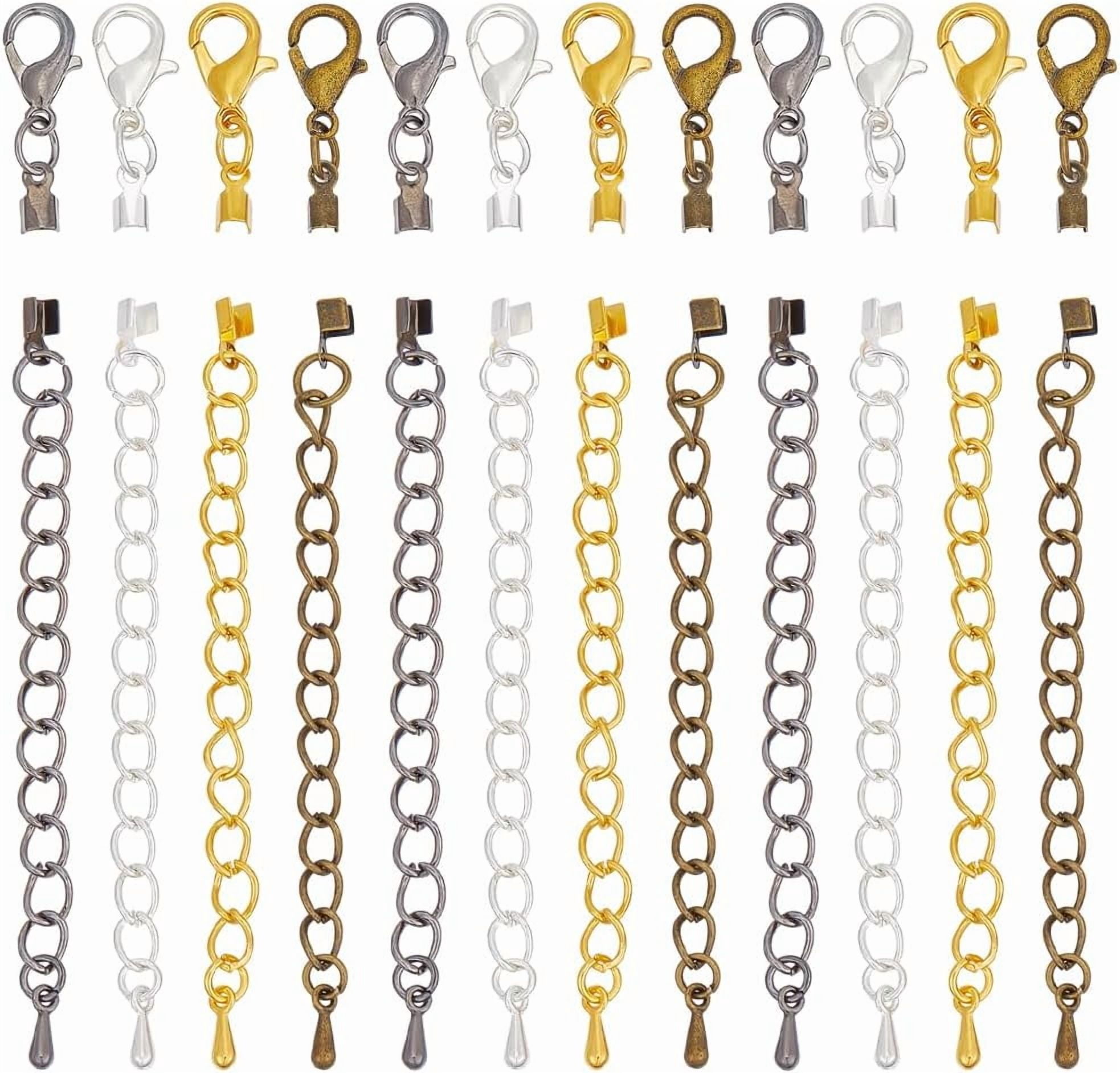 40 Sets 4 Colors Iron Cord End Caps with Chain Fold Over Cord Ends with ...
