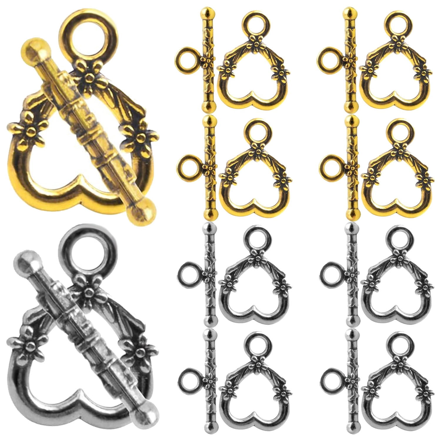 40 Sets Antique Alloy Toggle Clasps T-bar Closure Clasps Flower Heart ...