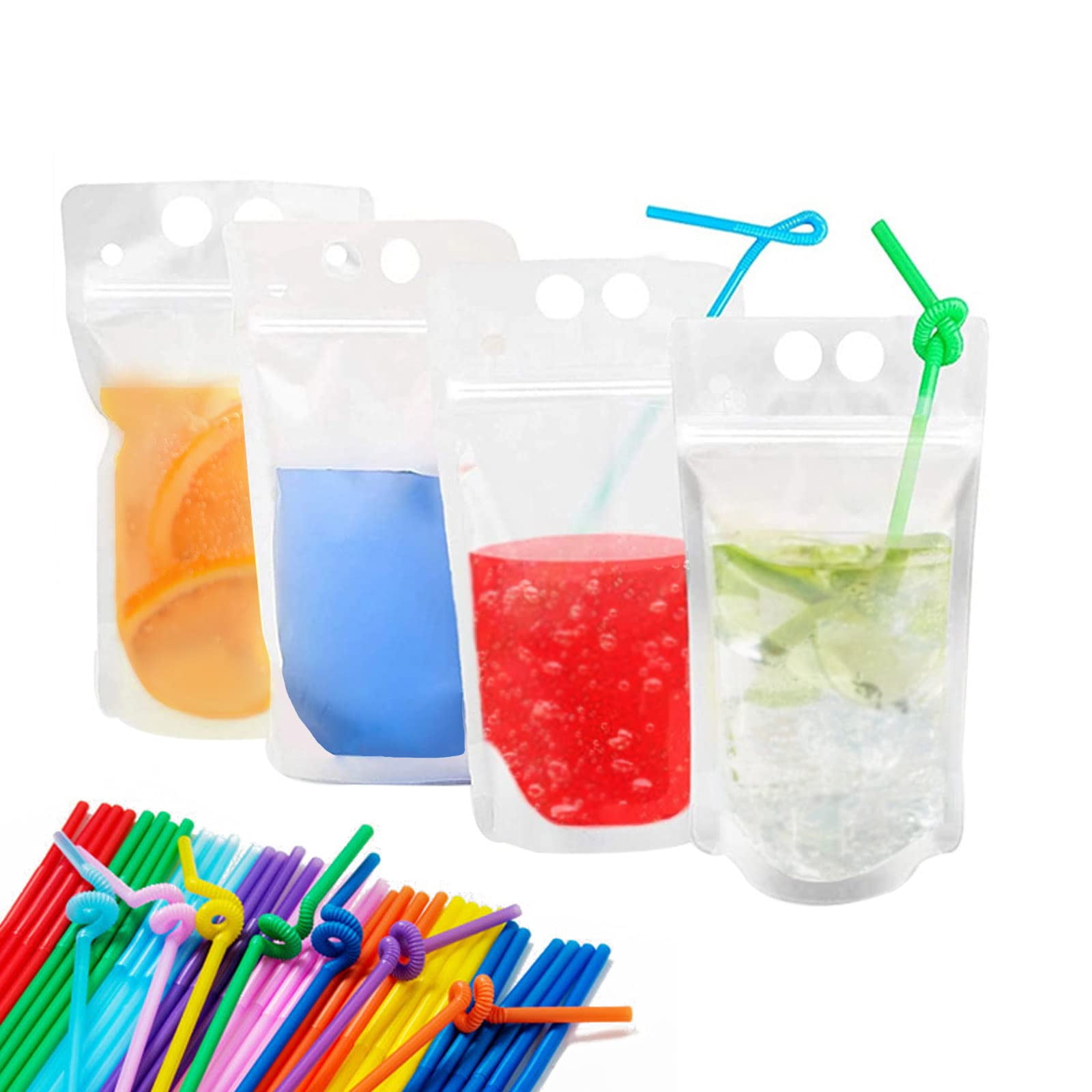 40 Sets Drink Pouches with Straws, MODANU 16oz Heavy Duty Hand Held ...