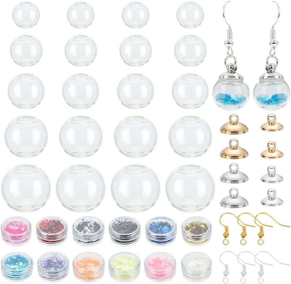 40 Sets Mini Clear Glass Globe Bottles Empty Wish Bottles Charms Vial ...