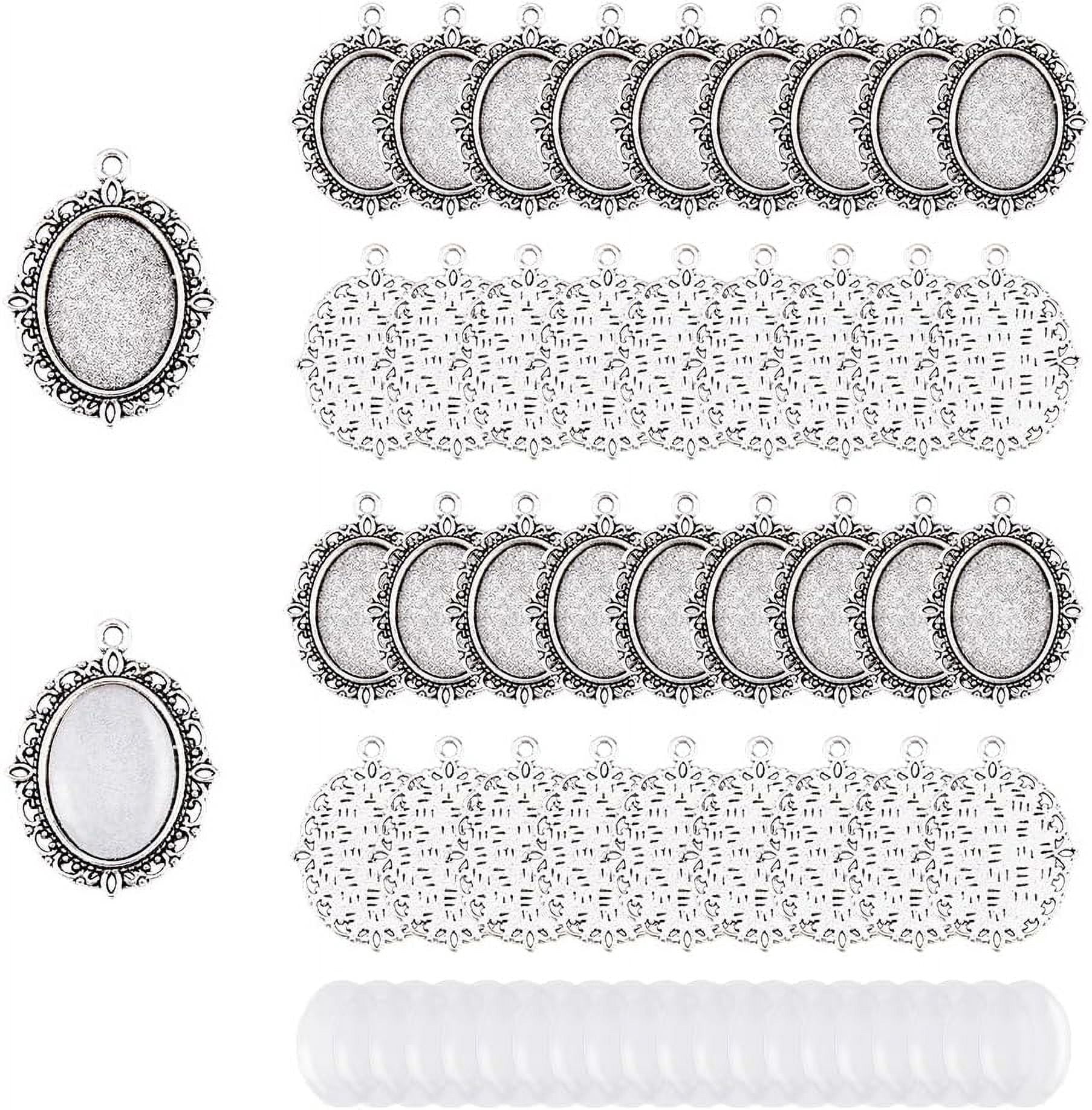 40 Sets Oval Pendant Tray Kit Alloy Blank Bezel Set Including Silver ...