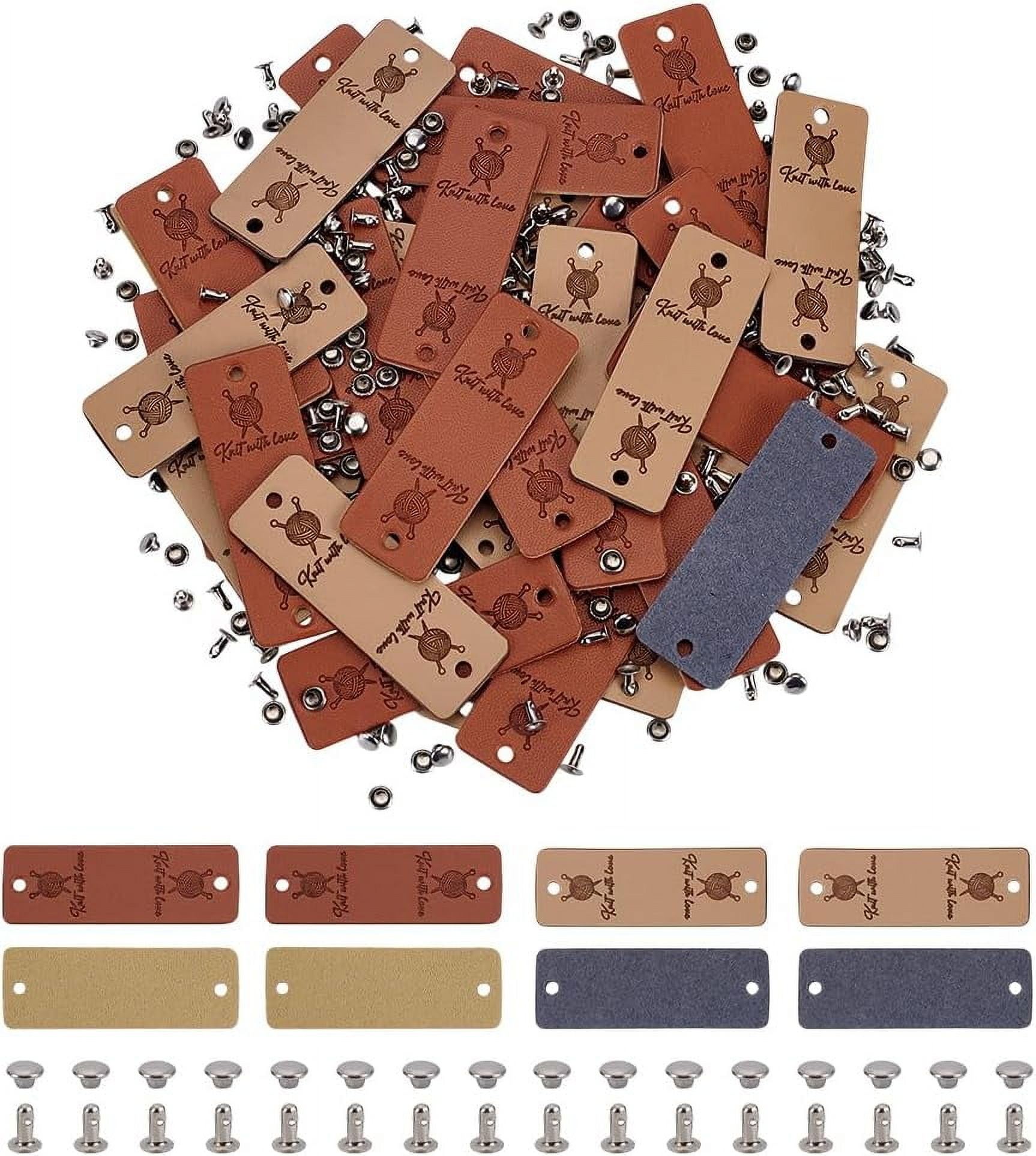 40 Sets PU Leather Label Handmade Tag with Rivets 2.2inch Beige ...
