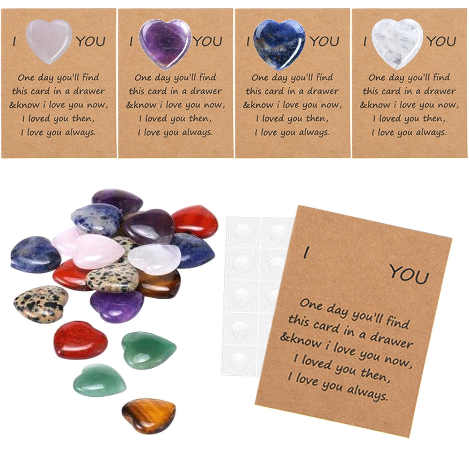 40 Sets Pocket Hug Token Bulk Hug Cards with Heart Shape Natural Stones ...