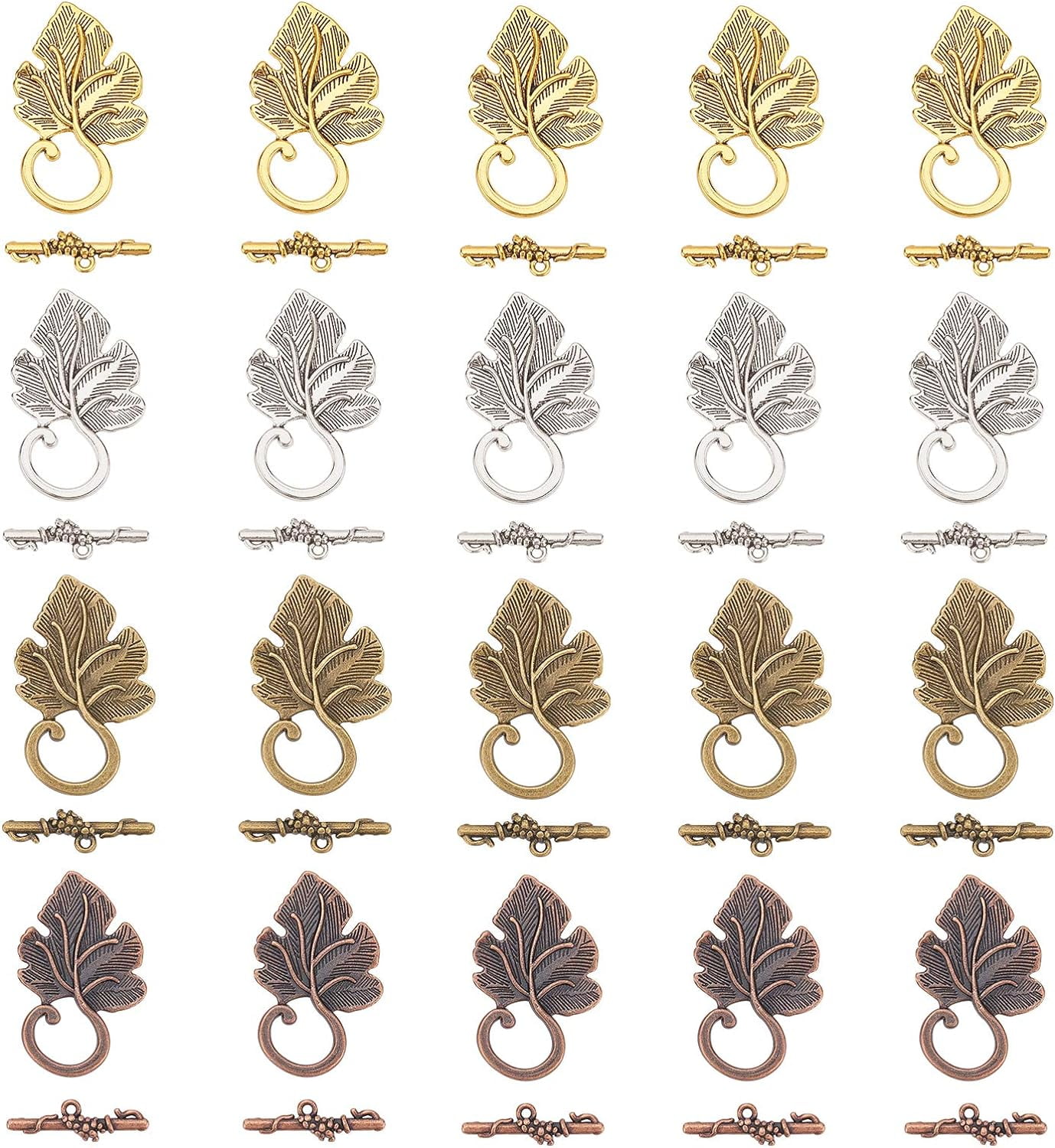40 Sets Tibetan Style Leaf Toggle Jewelry Clasps 4 Colors Necklace ...