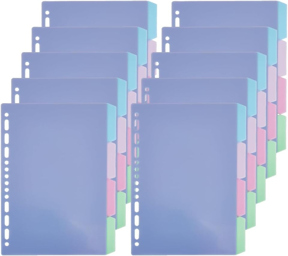 40 Sheet 4-Tab Plastic Binder Divider A5 Paper Clip Blank Dividers with ...