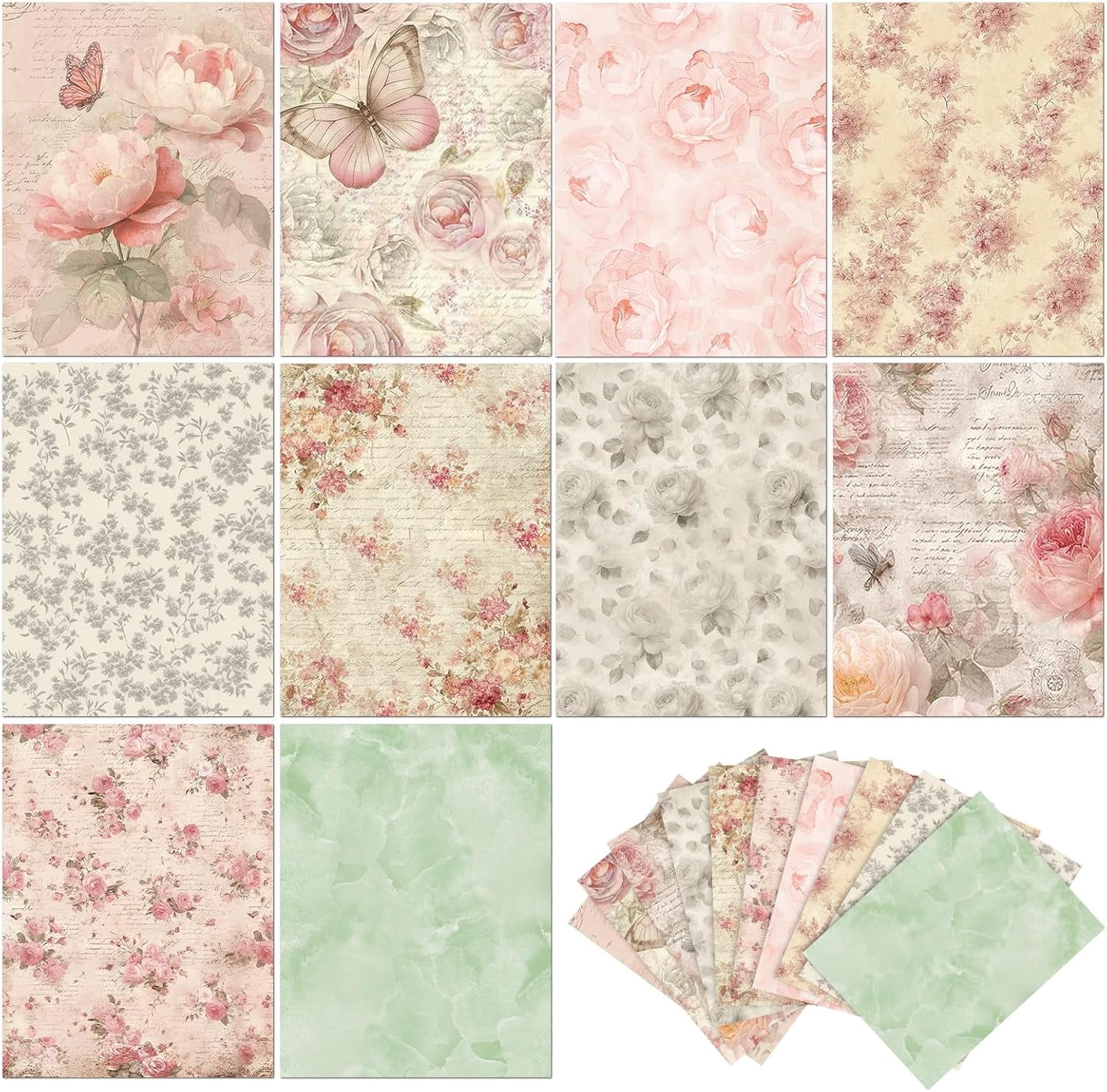 40 Sheet Vintage Flower Scrapbook Paper 8.5 x 11 Inch Decorative ...