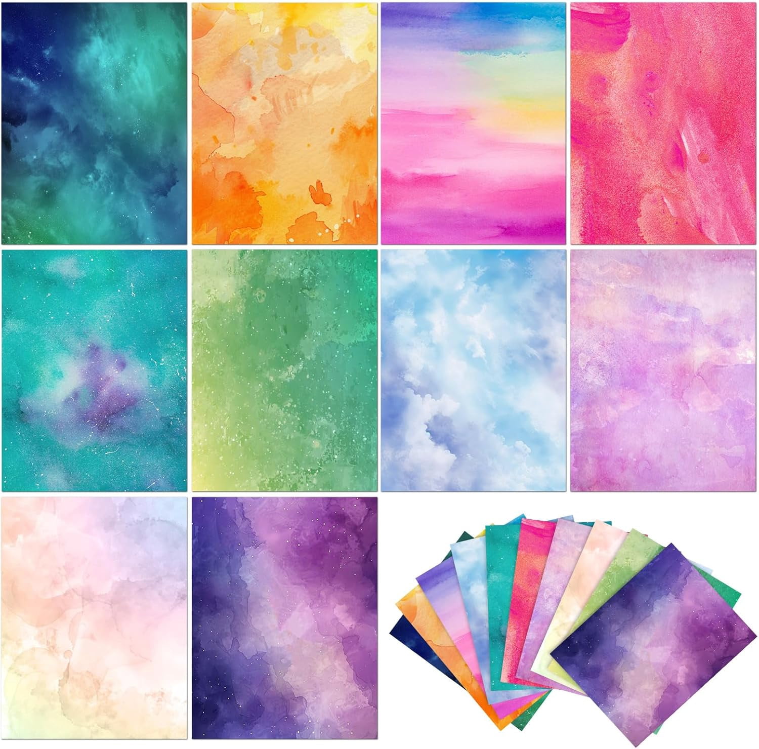 40 Sheet Watercolor Scrapbook Paper 8.5 x 11 Inch Colorful Decorative ...