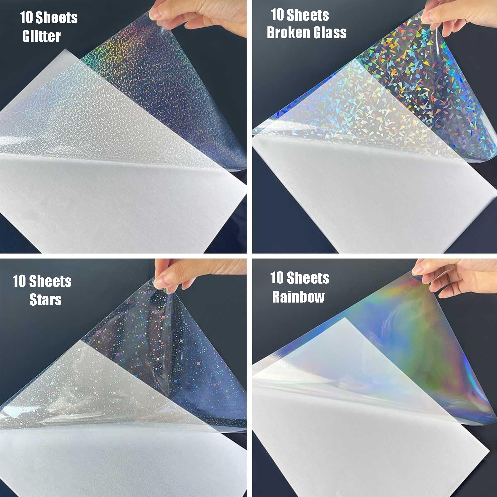 40 Sheets 4 Styles Mixed Holographic Sticker Paper Clear Vinyl Self ...