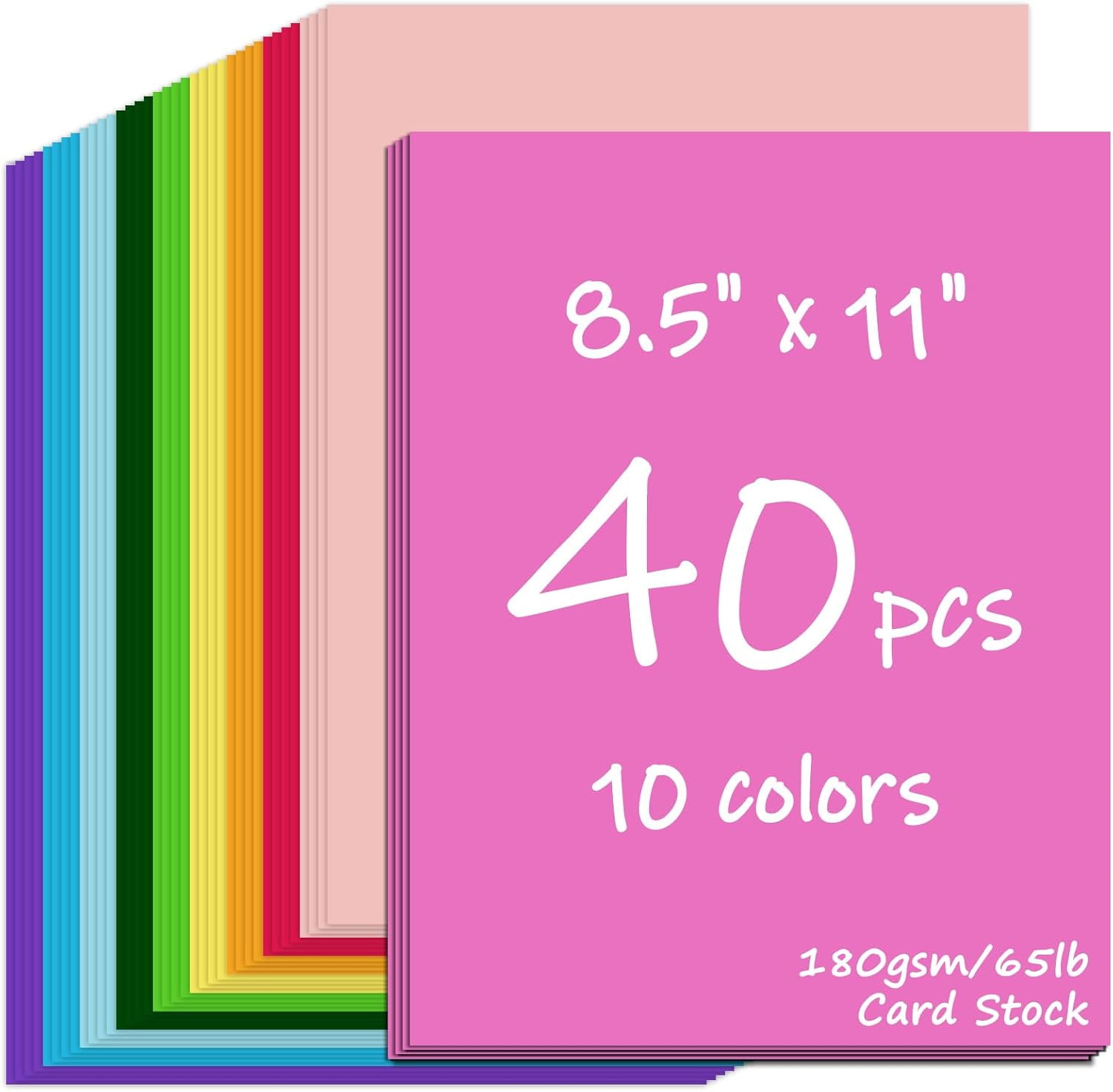 40 Sheets Colored CardStock, 180gsm/65lb 10 Colors Cardstock Print ...