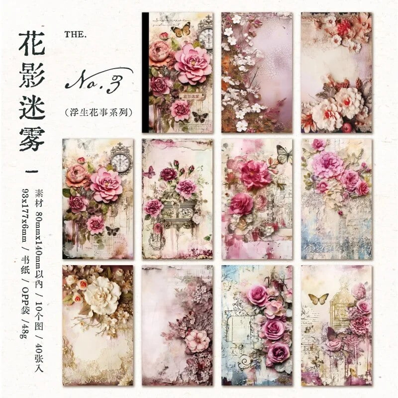 40 Sheets Plants and Flowers Theme Material Book for Vintage handbook ...