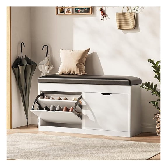 40" Shoe Storage with 2 Drawers & Padded Seat Cushion, Shoe Cabinet ...