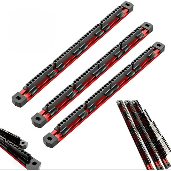 40-Slot Magnetic Hex Bit Organizer, Aluminum 1/4" Drive Bit Holder Rail ...
