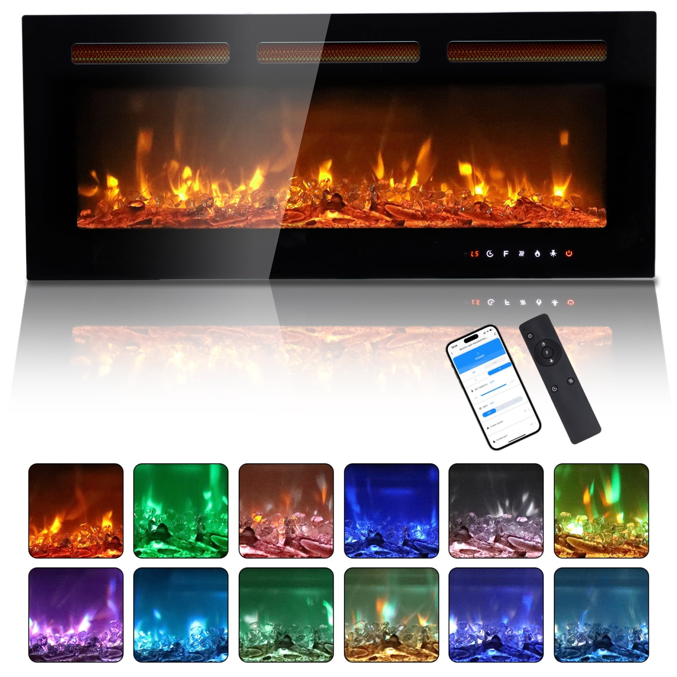 40" Smart WiFi Electric Fireplace Insert, 1500W Wall Recessed/Mounted ...
