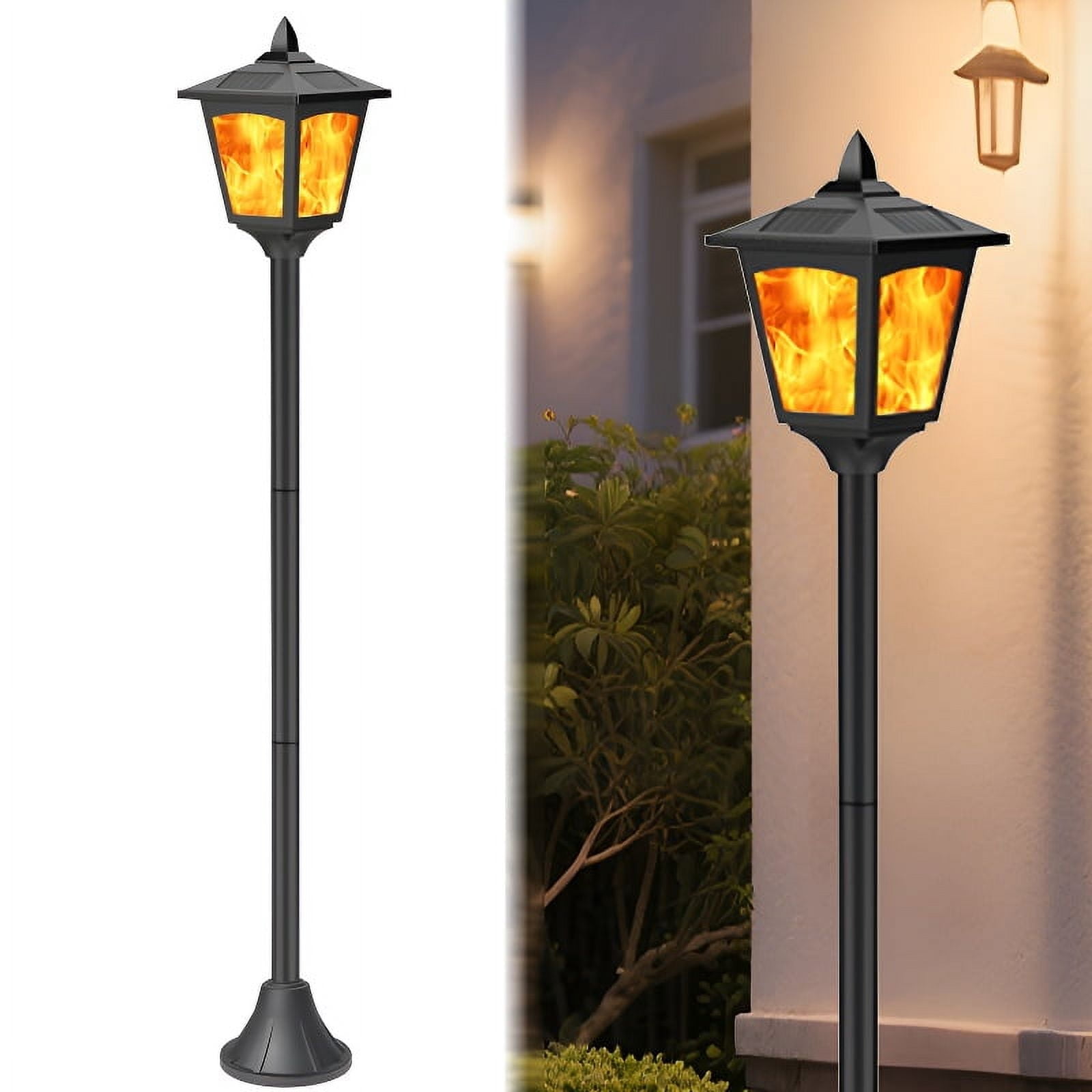 40" Solar Flame Lanterns, IP65 Waterproof Outdoor Post Lights with 3D ...
