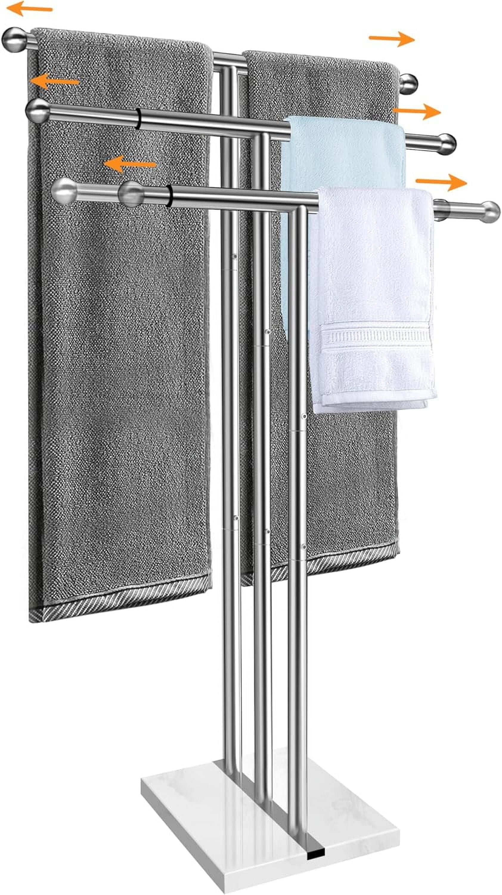 40" Standing Towel Rack with Weighted Marble Base, Width Adjustable ...