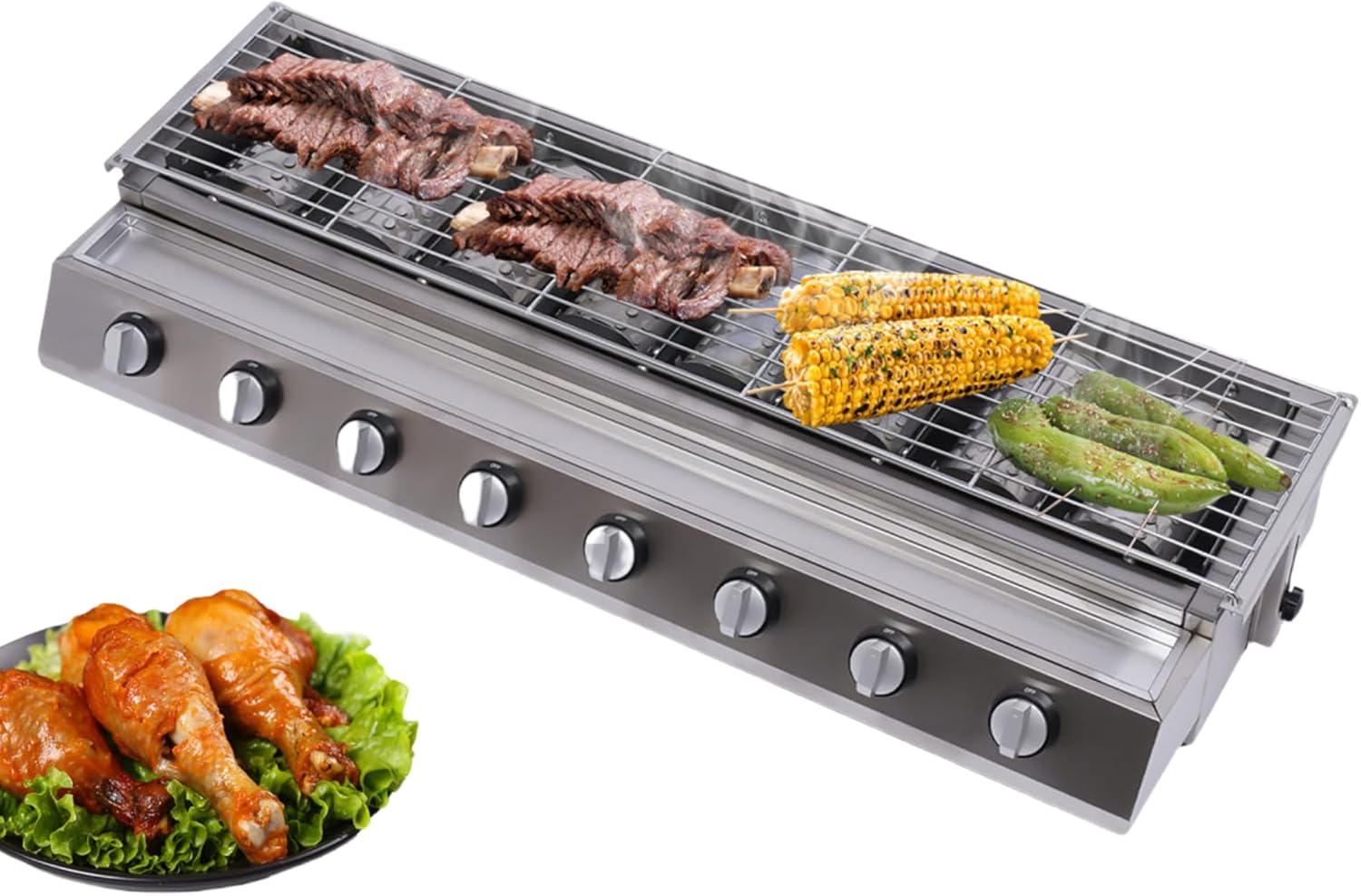 40'' Tabletop Grill Commercial LPG Gas BBQ Grill w/ 8 Burners Portable ...