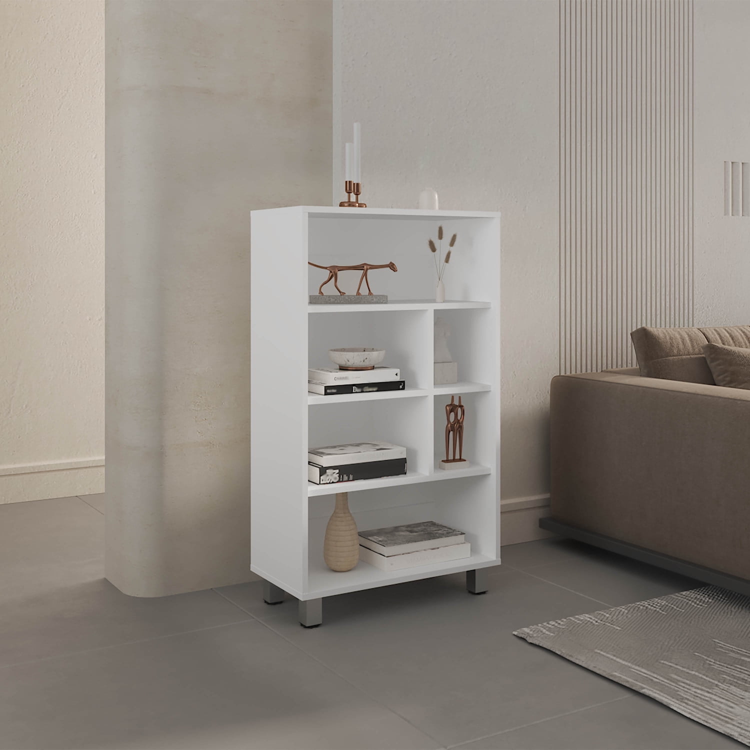 40" Tall Four-Tier Shelf Base Cabinet with 6 Cubbies, White - Walmart.com