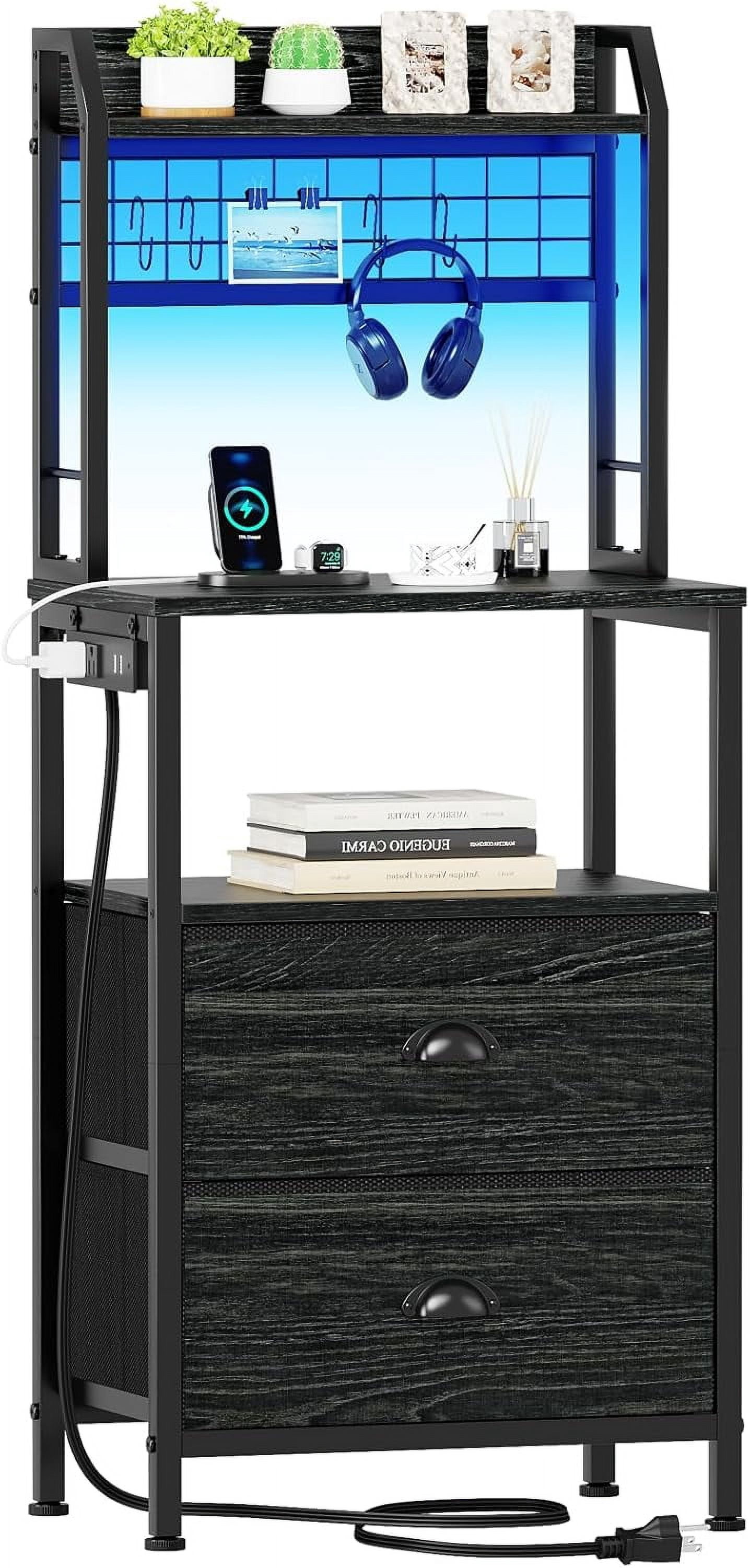 40'' Tall Nightstand with Charging Station, Bedside Table with LED ...