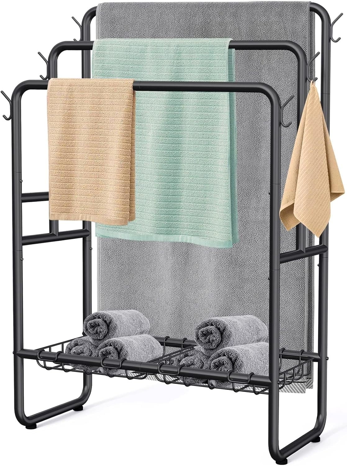 40" Tall Standing Towel Racks, 3 Tier Towel Stand Blanket Rack with 2 ...