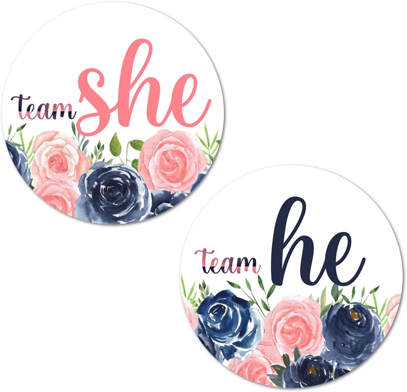 40 Team He Team She Gender Reveal Stickers, Boy or Girl 2 Inch Big ...