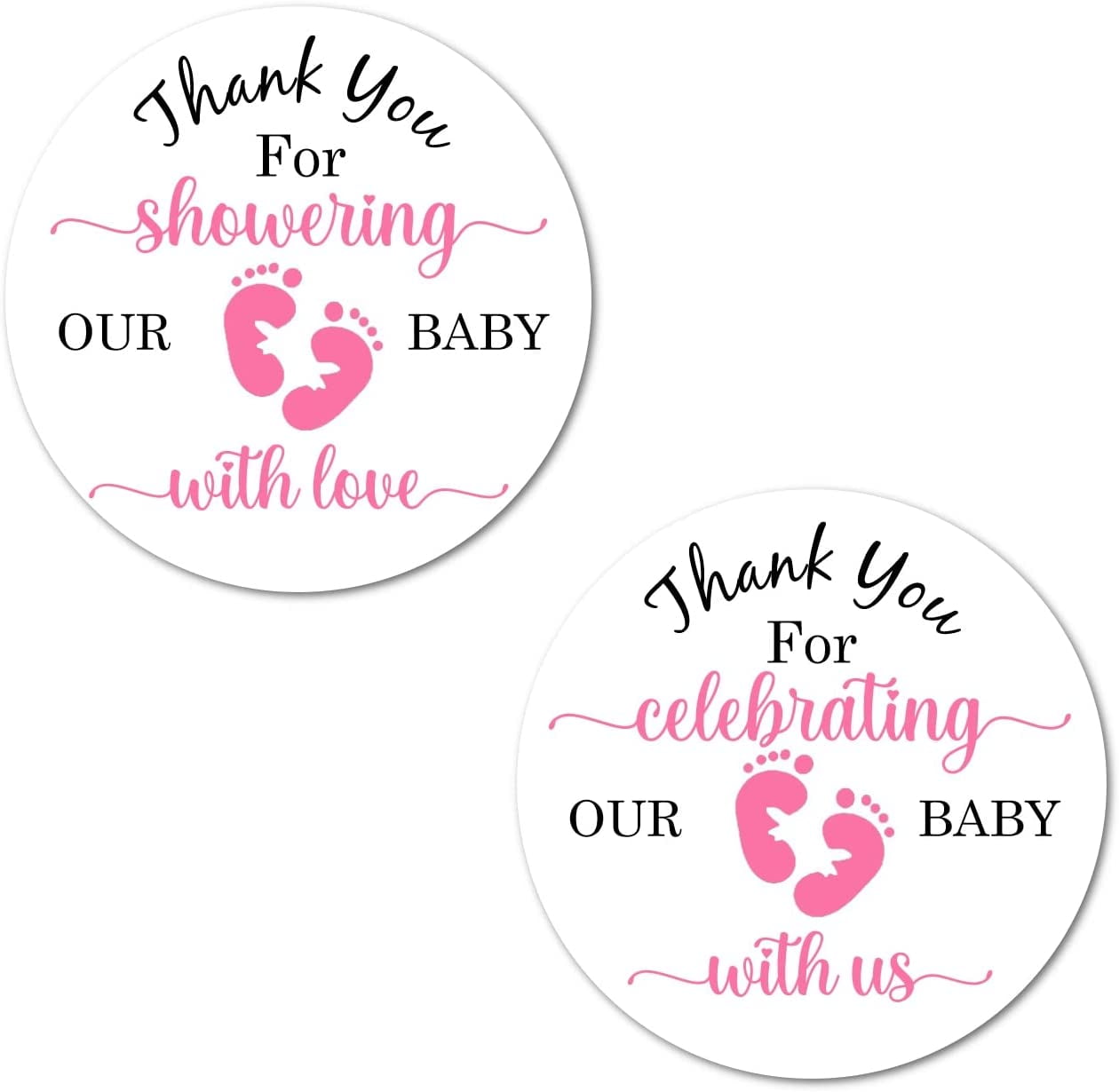 40 Self-Adhesive Baby Shower Thank You Stickers, 2 Inch, Pink ...