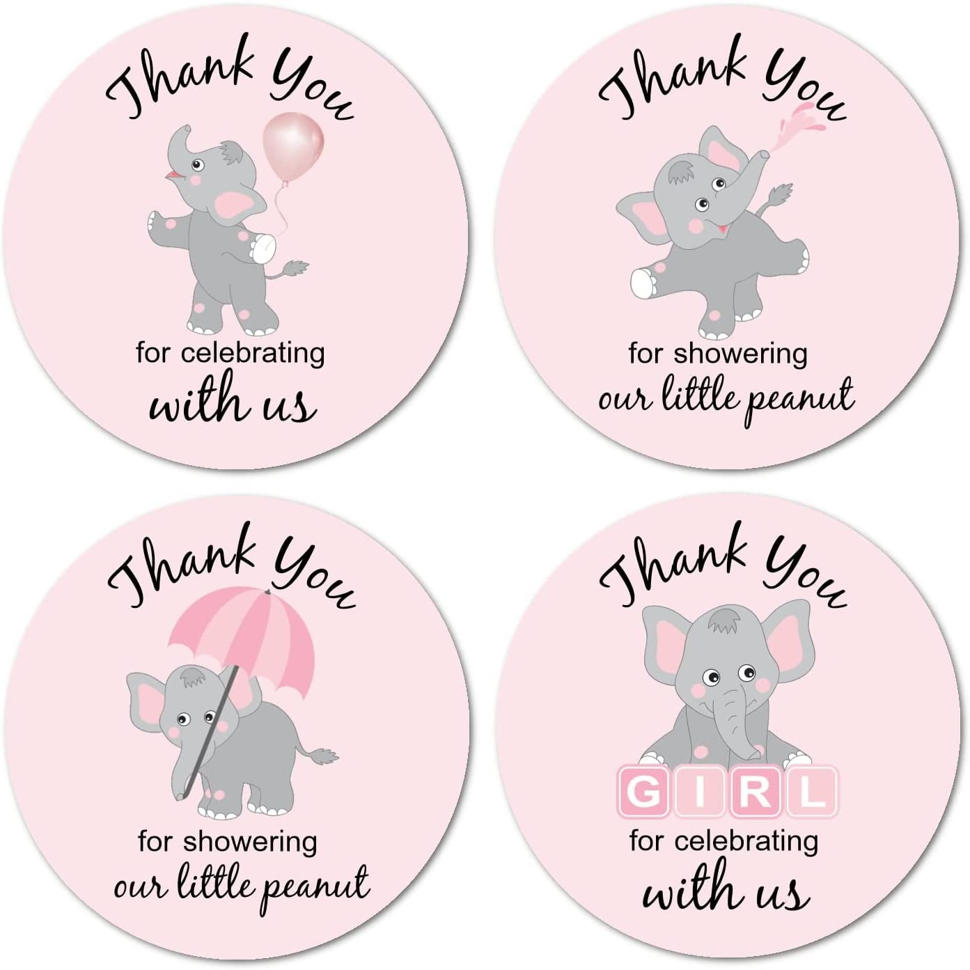 Walmart 40-Pack 2" Round Glossy Pink Elephant Stickers for Girl Baby ...