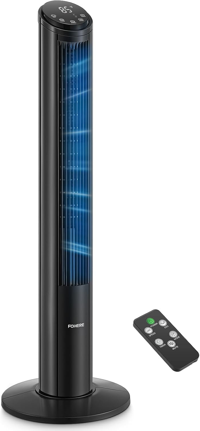 40'' Tower Fan for Bedroom, Quiet Bladeless Oscillating Fan with Remote ...