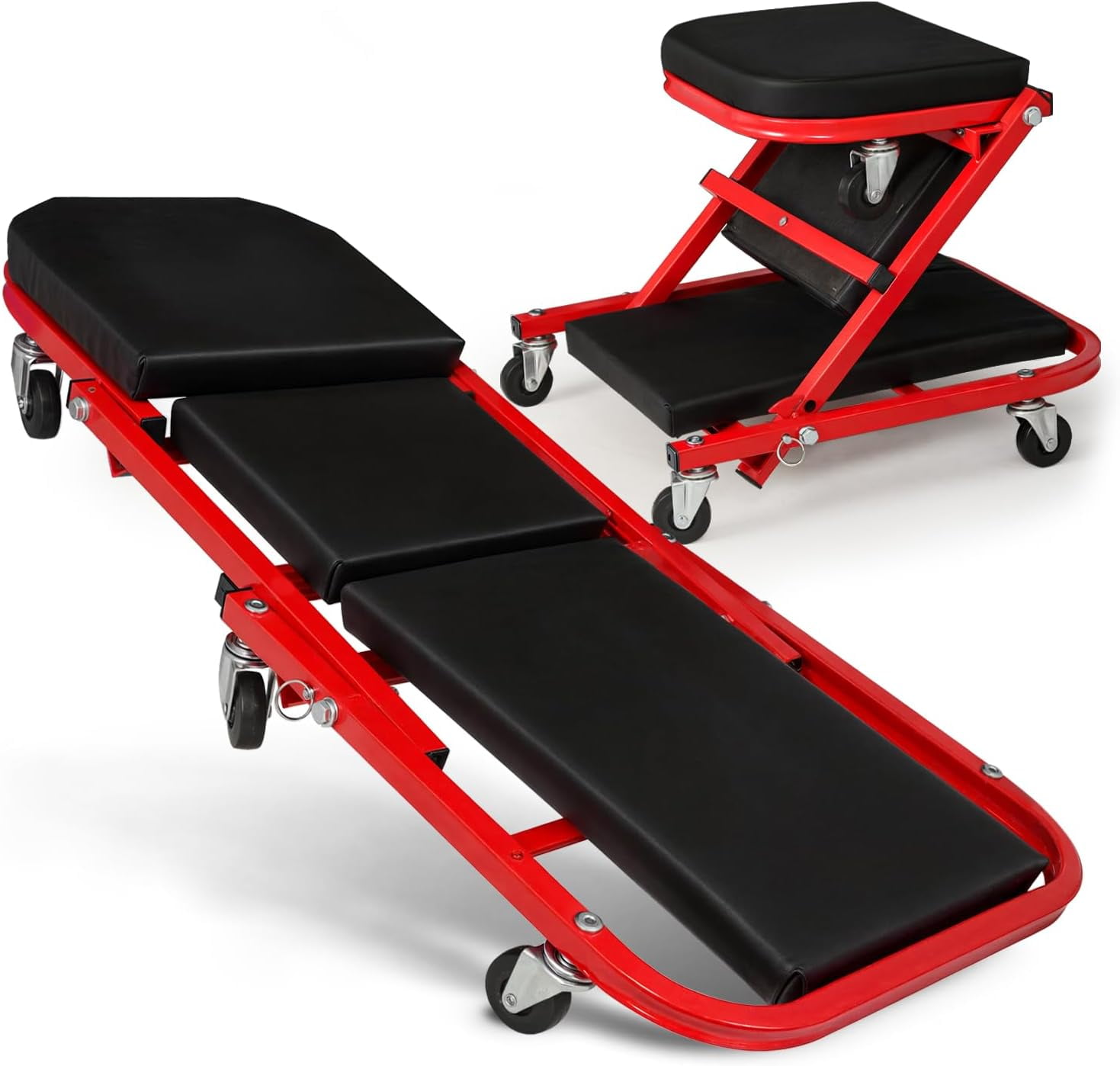 40" Triplex Folding Creeper and Rolling Seat 2-in-1 330 lbs Capacity ...