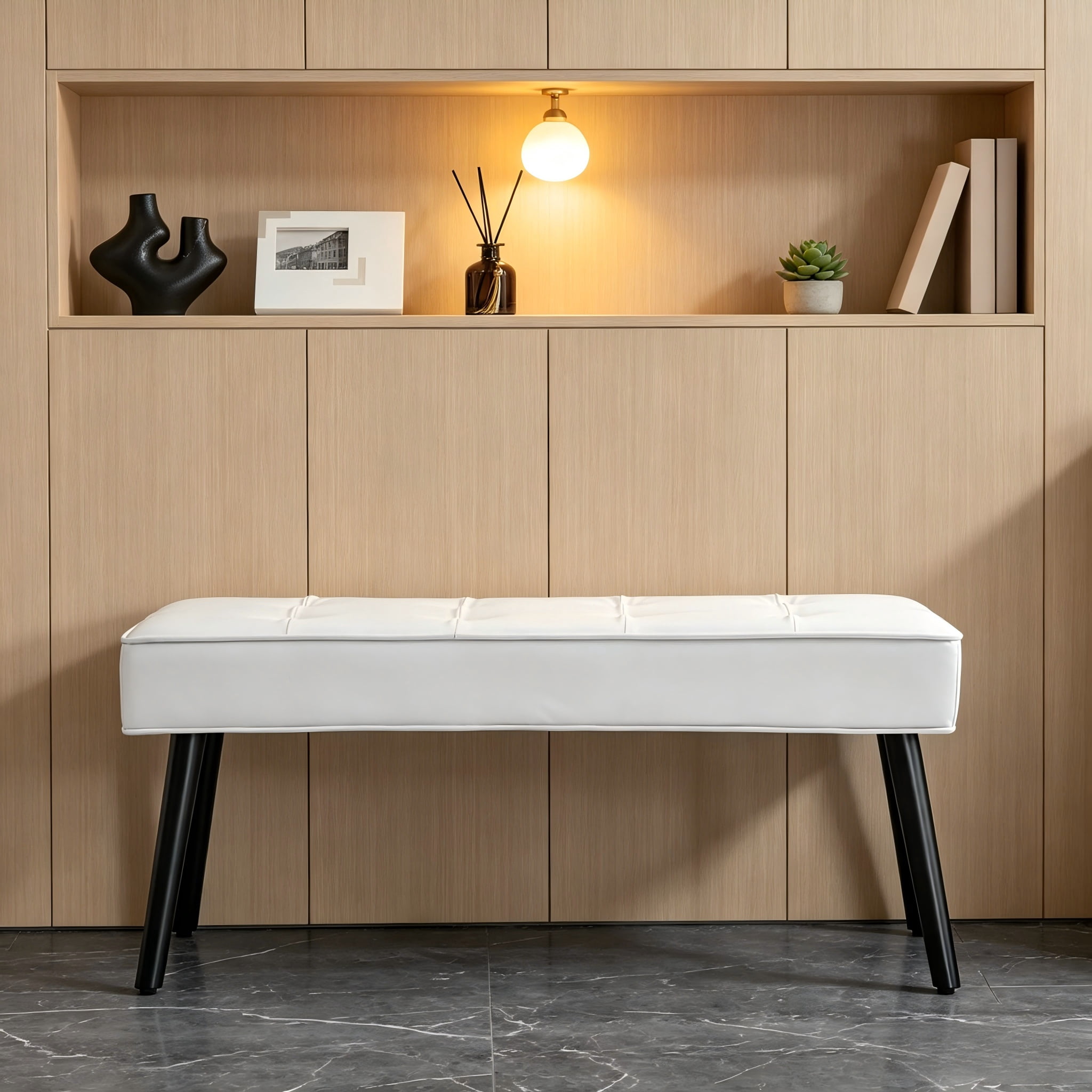 40" Upholstered Bench, Entryway Ottoman with Wooden Legs for Living ...