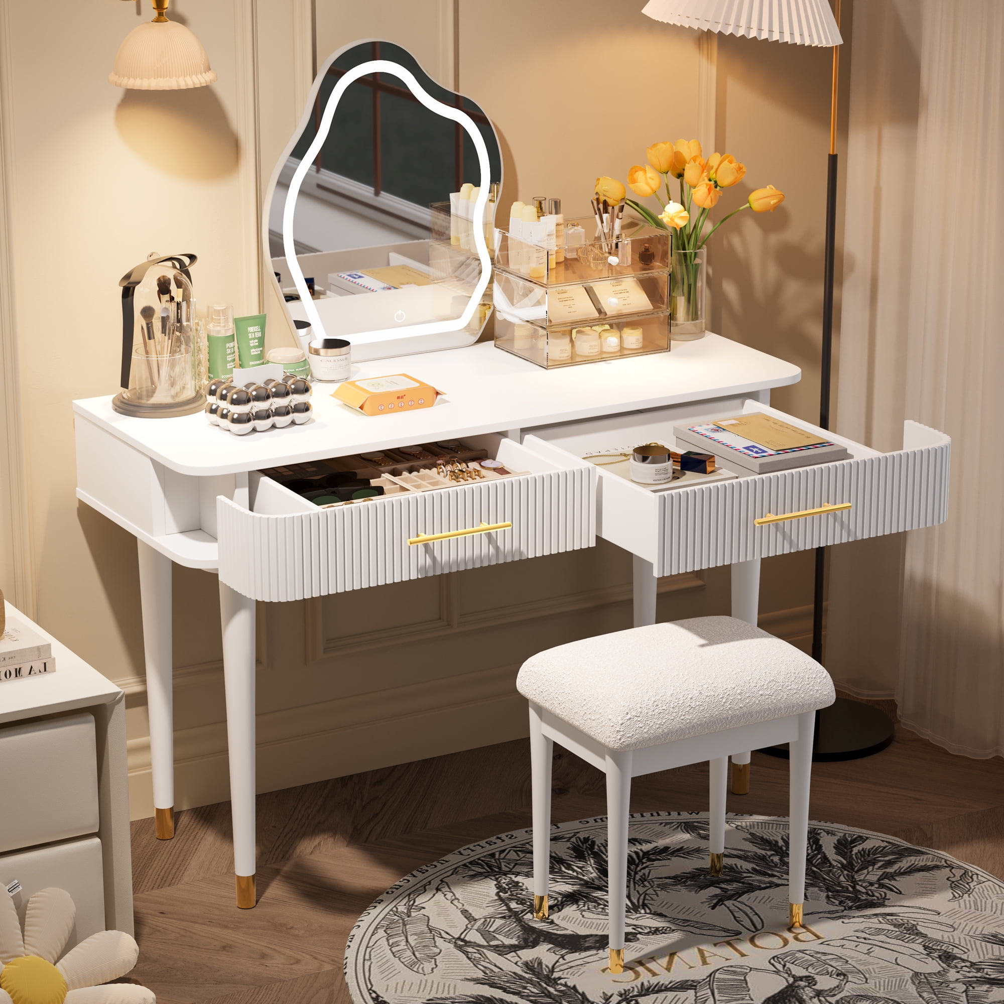 40" Vanity Desk, Makeup Vanity Table with Lighted Mirror, Makeup Vanity ...
