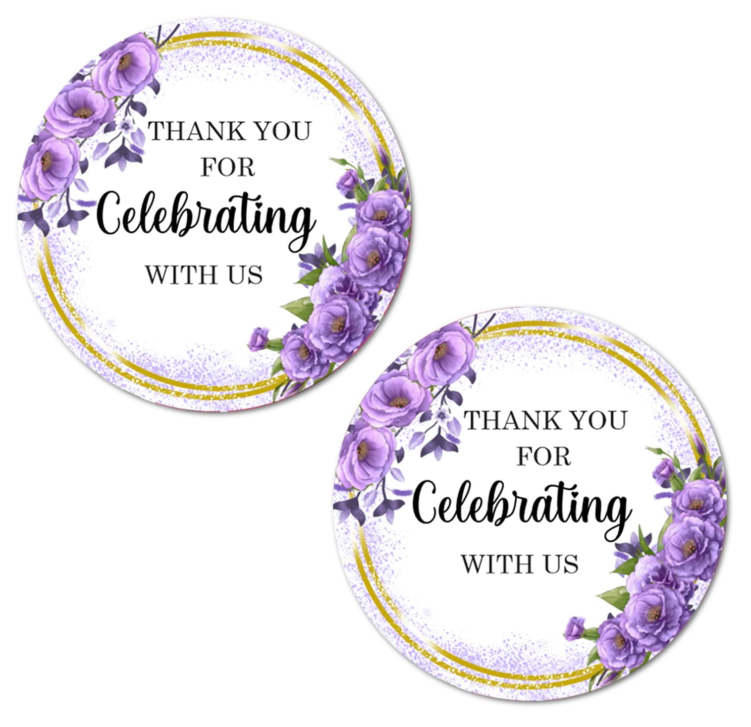 40 Violet Flowers Thank You For Celebrating With Us Stickers, 2 Inch ...