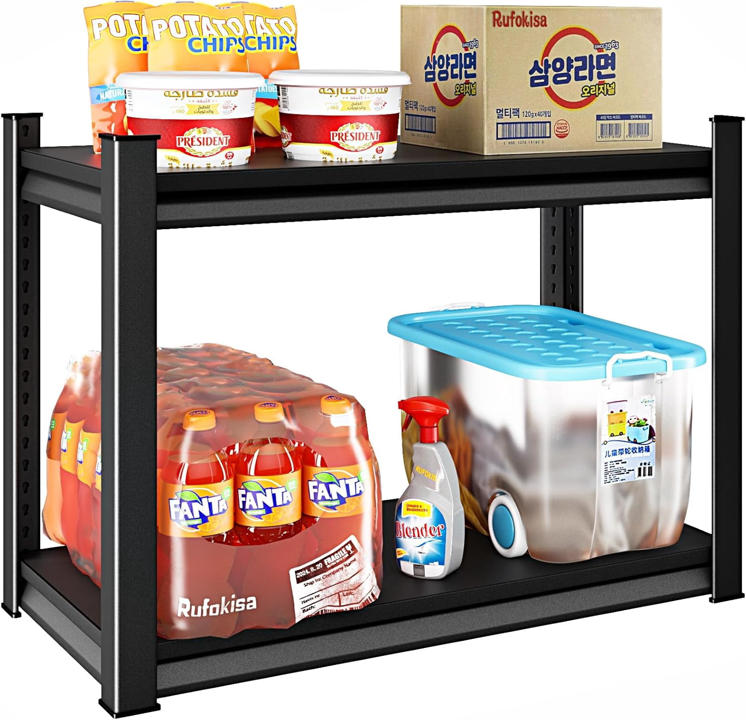 40" W 2-Tier Garage Shelving Heavy Duty, 1000LBS Loads Garage Storage ...