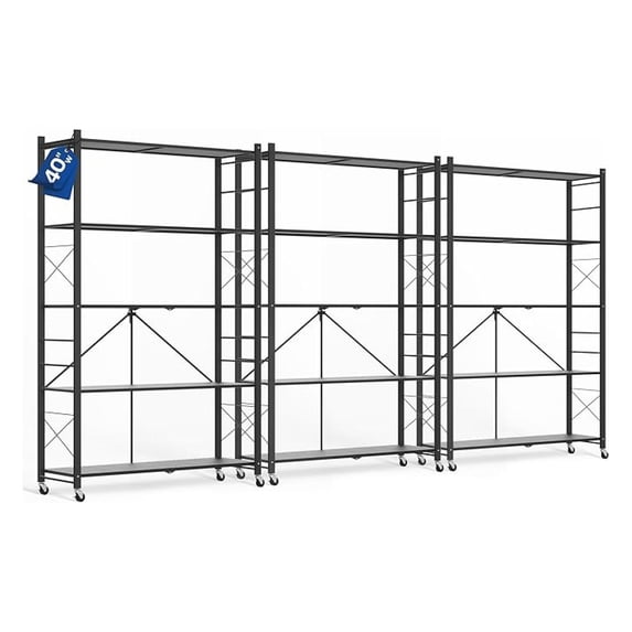 40" W Foldable 5-Tier Storage Shelves with Wheels, Adjustable ...