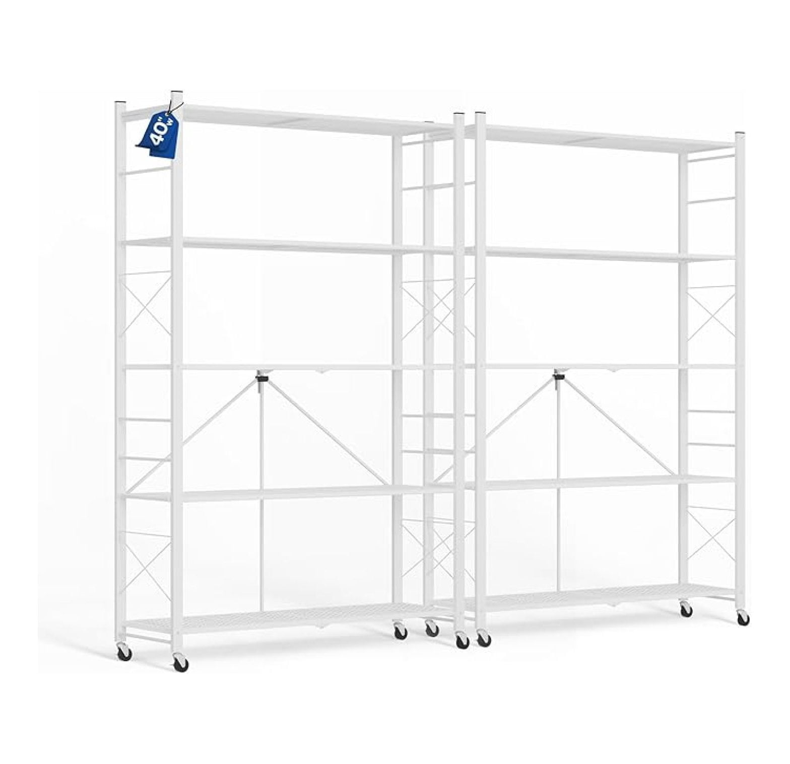 40" W Foldable 5-Tier Storage Shelves with Wheels, Adjustable ...