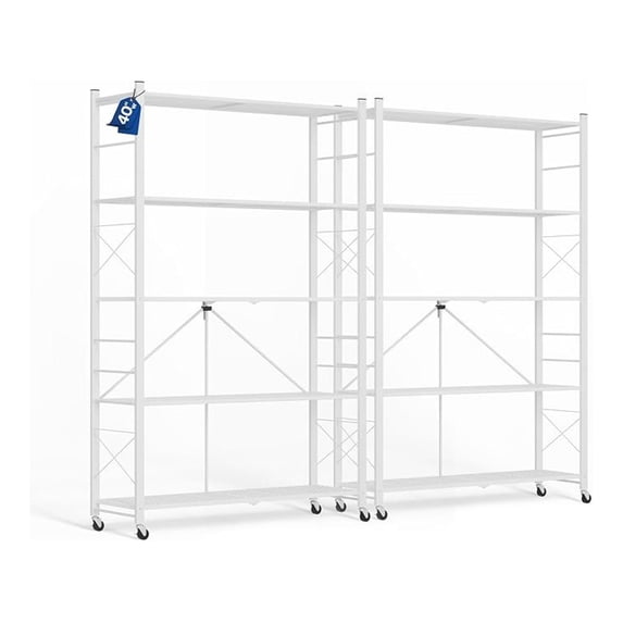40" W Foldable 5-Tier Storage Shelves with Wheels, Adjustable ...