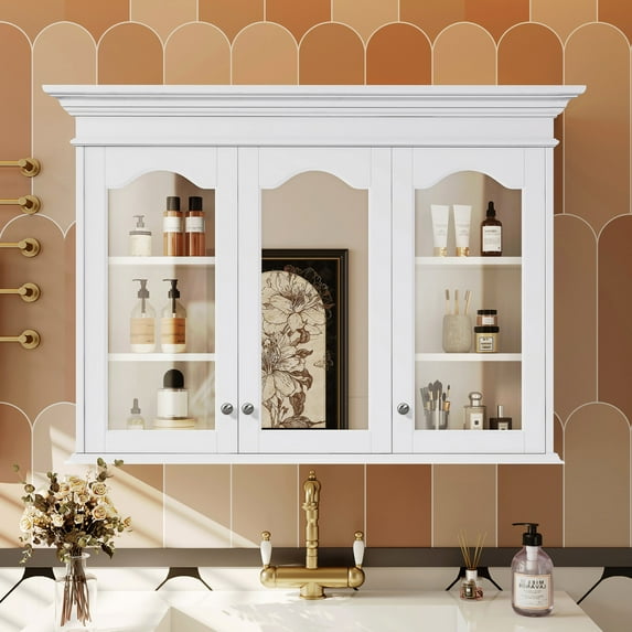 40" Wall Mounted Bathroom Cabinet | 2-in-1 Mirror & Storage Design | 6 ...