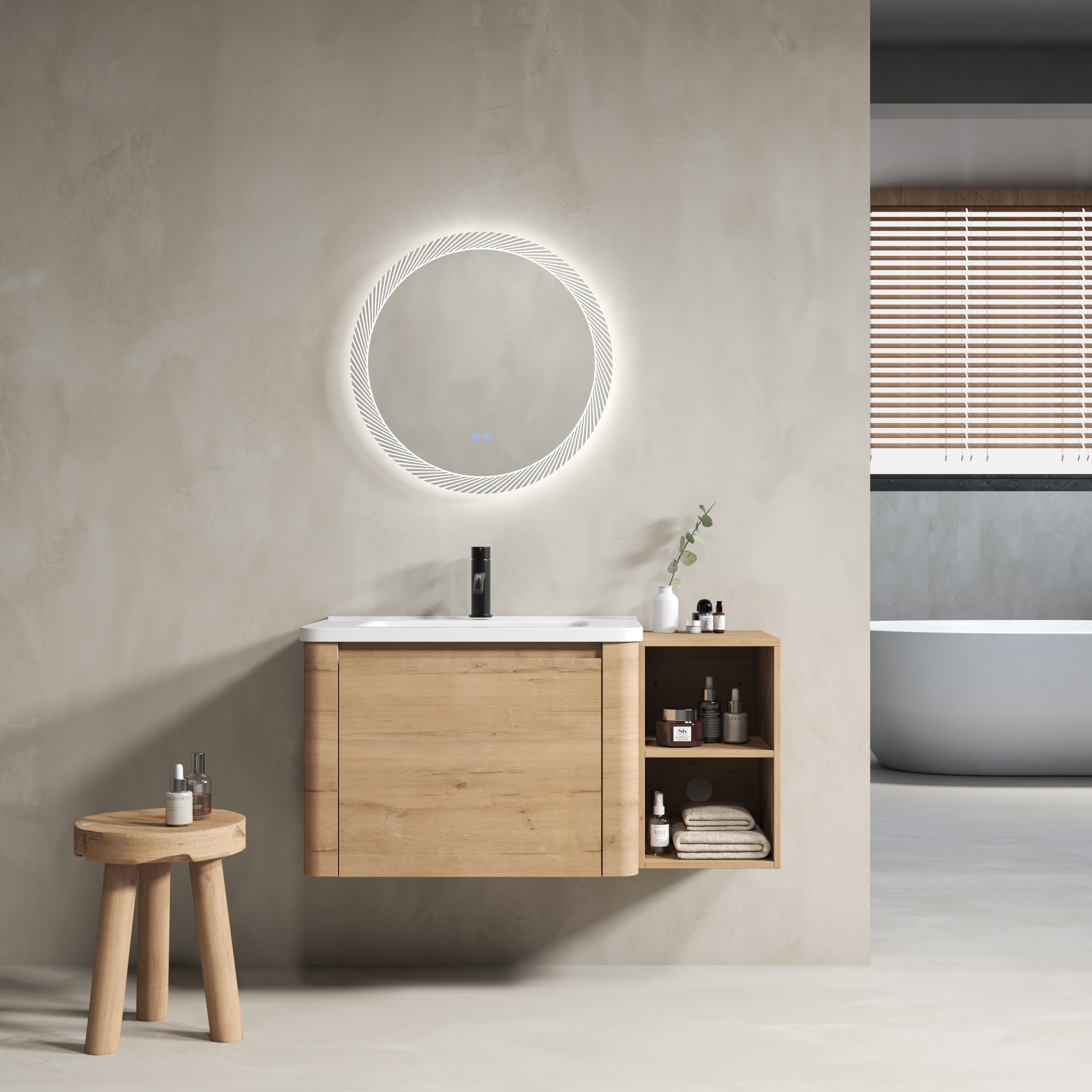 40'' Wall-Mounted Bathroom Vanity with White Ceramic Sink and Storage ...