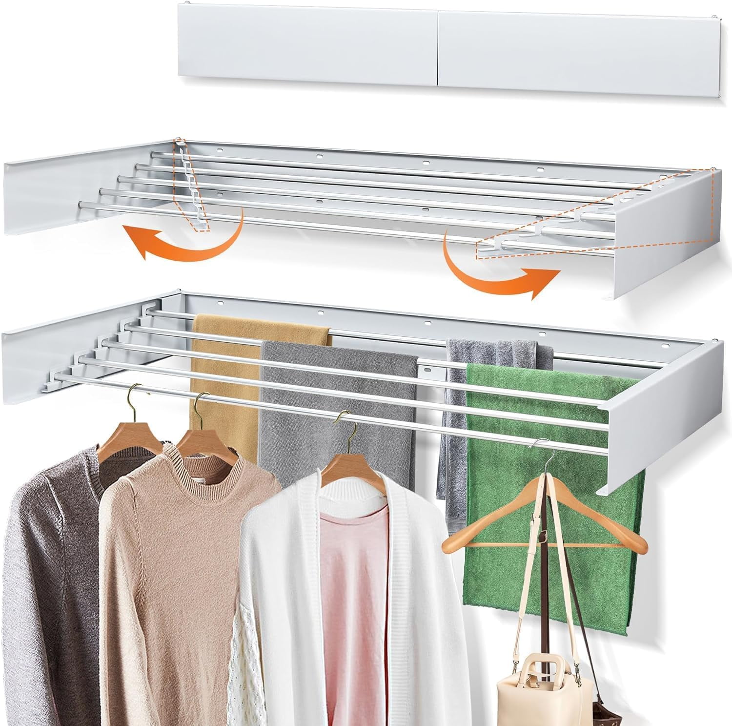 40" Wall Mounted Clothes Drying Rack, Expandable Laundry Drying Rack ...
