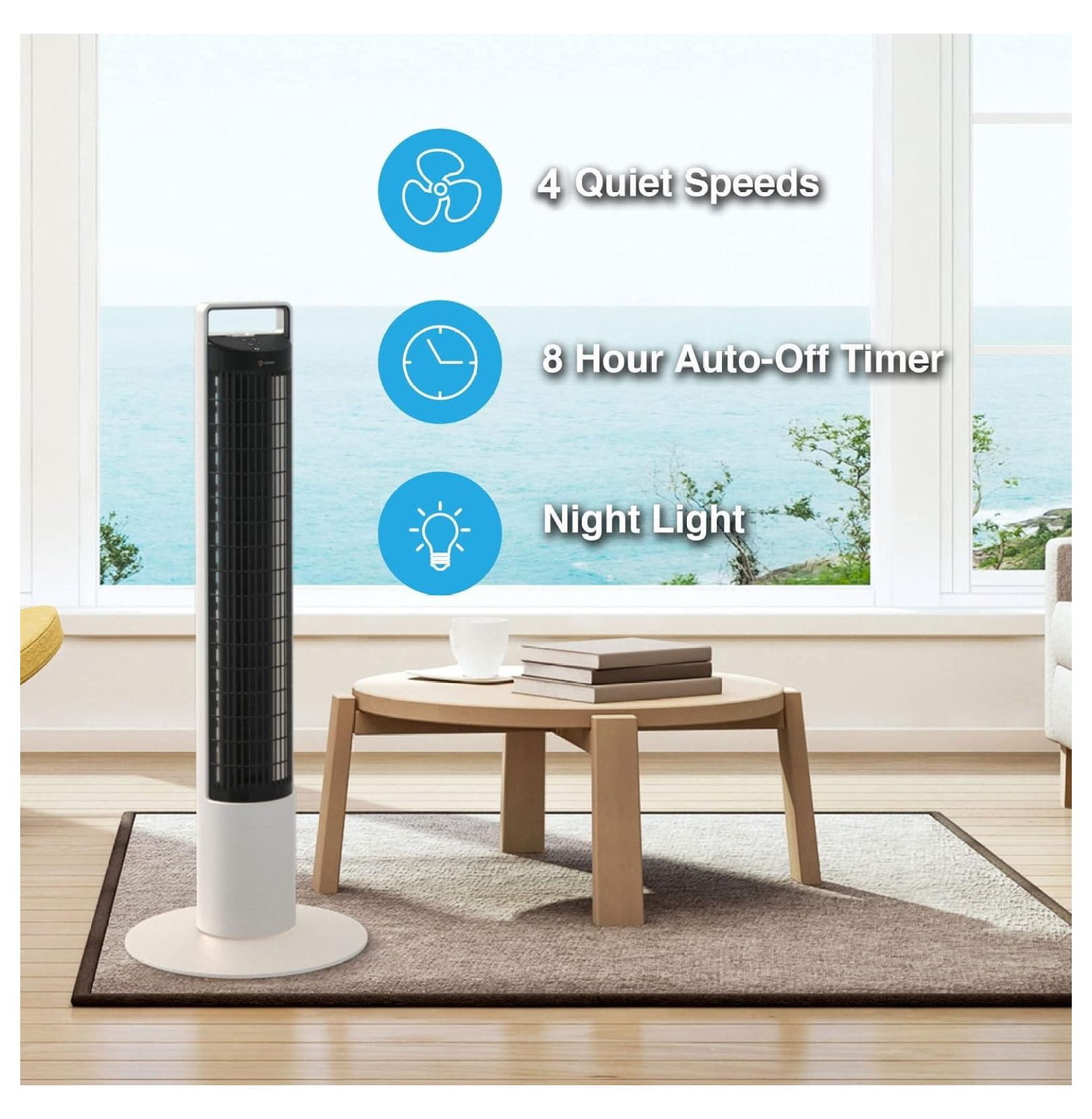 40" Washable Tower Fan with Oscillating Tower Fan - Easy Wash Design, 3 Color Nightlight, 4 ...