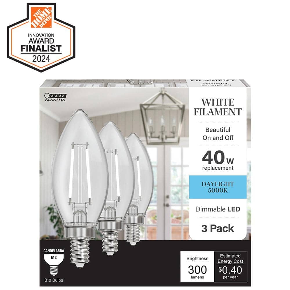 40-Watt Equivalent B10 E12 Candelabra Dim White Filament Clear Glass ...